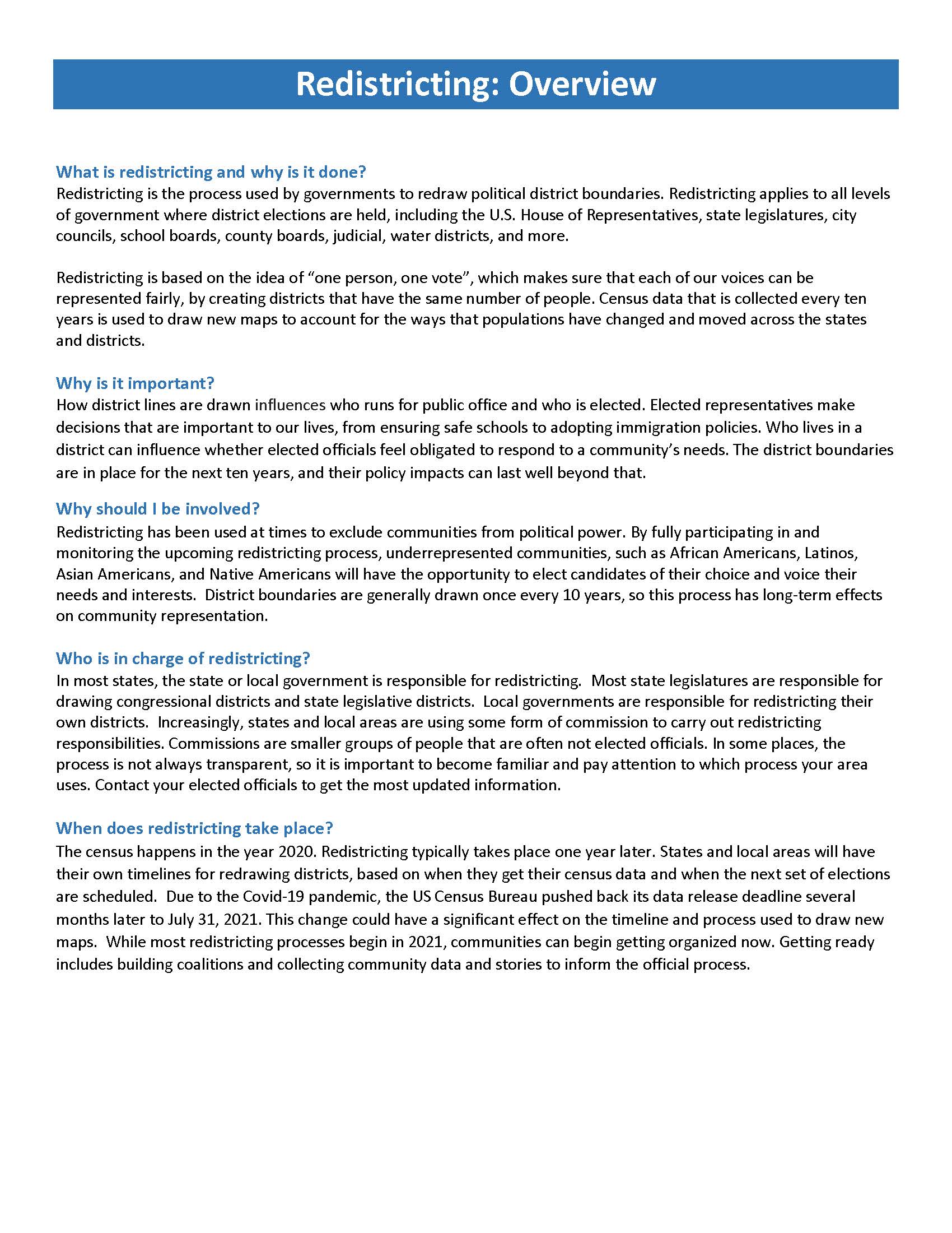 Community Engagement: Understanding the Redistricting Process - All ...